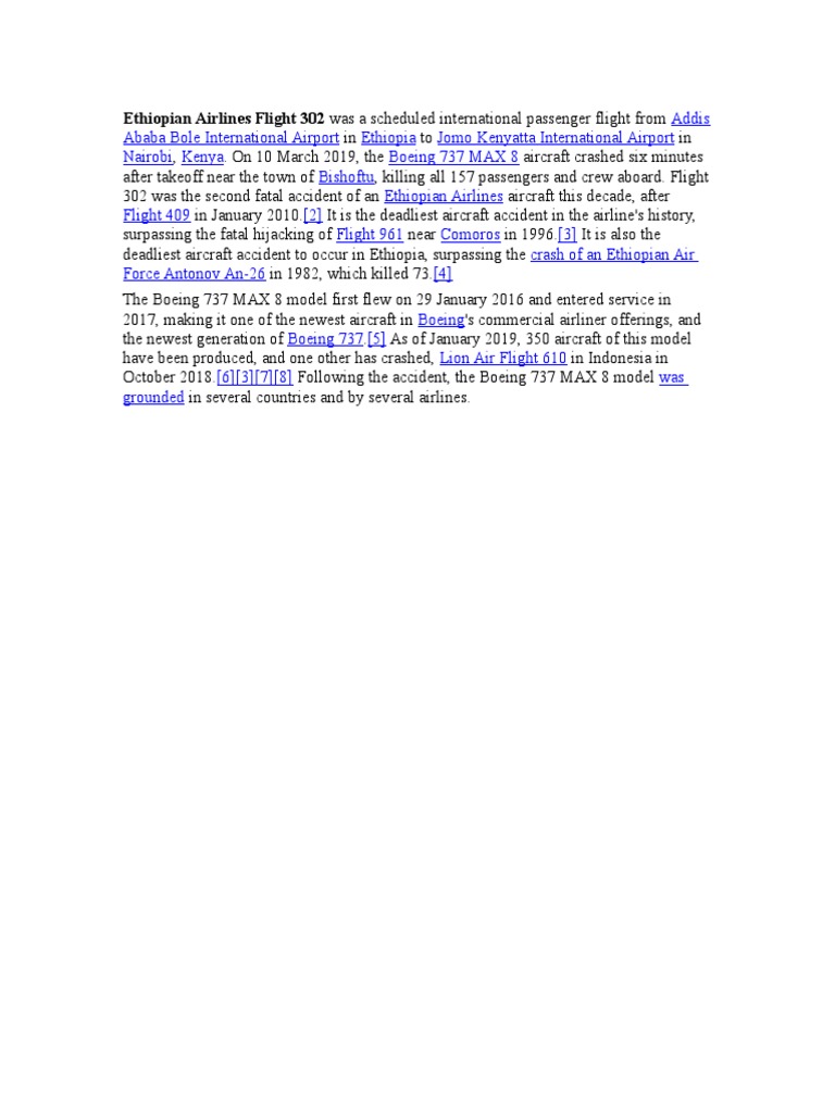 Ethiopian Airlines Flight 302 Crash Overview | PDF