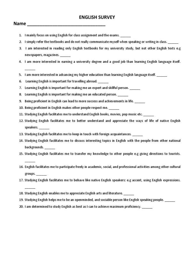 English Language Proficiency Survey | PDF | Foreign Language Studies