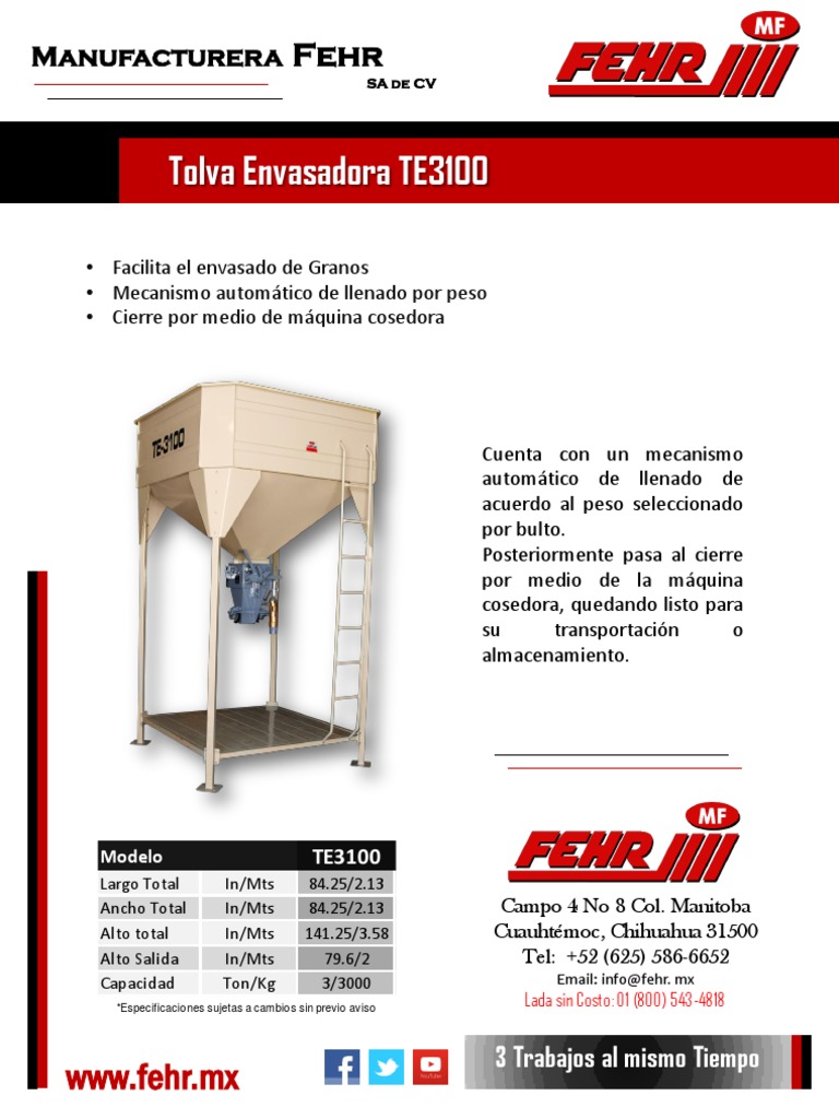 Tolva Envasadora TE3100 | PDF