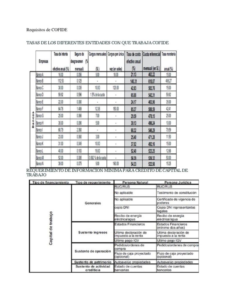 Requisitos de COFIDE | PDF | Capital de trabajo | Bancos