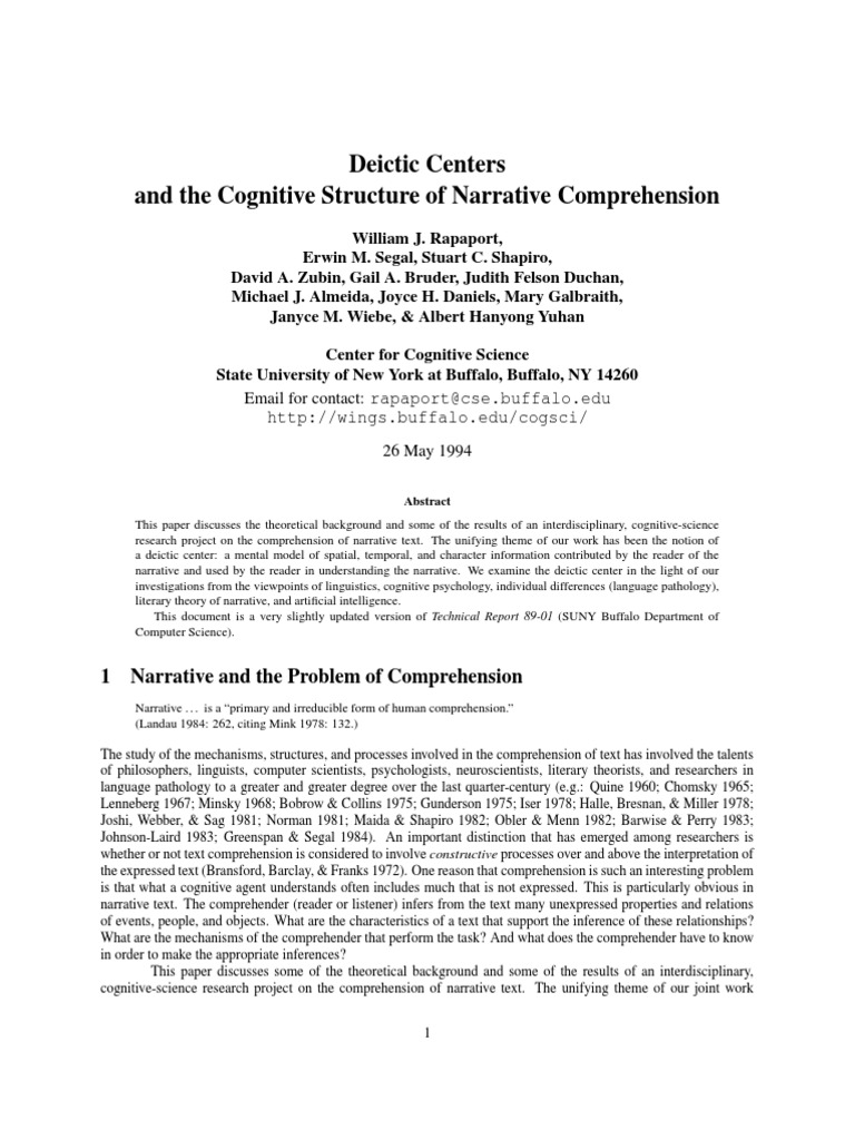 Deictic Centers and The Cognitive Structure of Narrative Comprehension ...