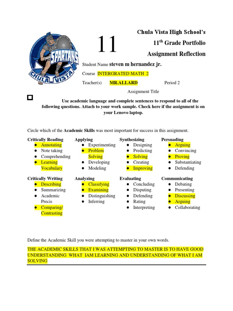 Junior Portfolio Reflection Form 2019 mm22 1 | PDF | Higher Education ...