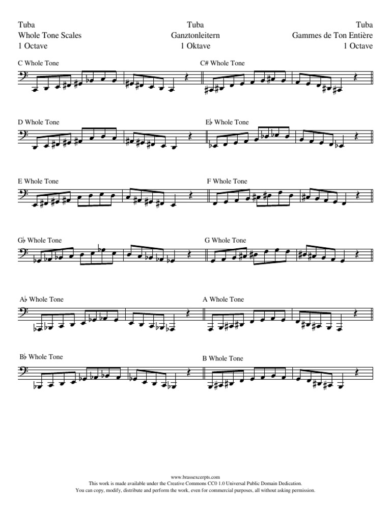 Whole Tone Scales - Tuba - Lexcerpts | PDF | Musical Notation | Pitch ...