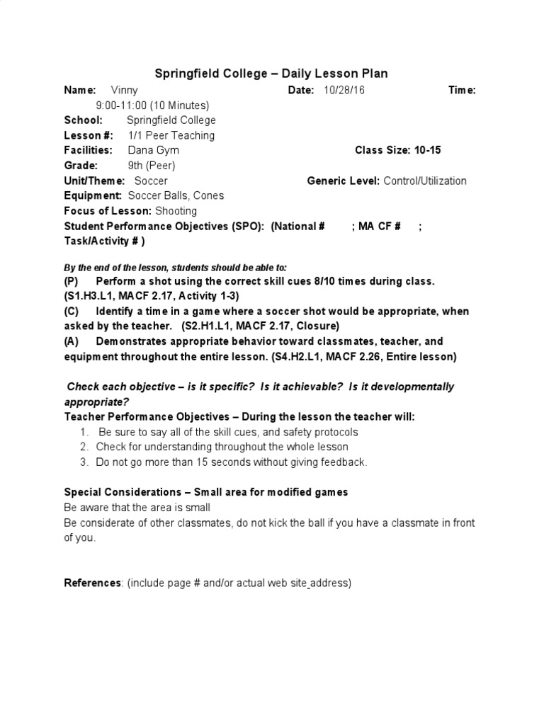 Soccer Shooting - Lesson Plan | PDF | Lesson Plan | Education Theory