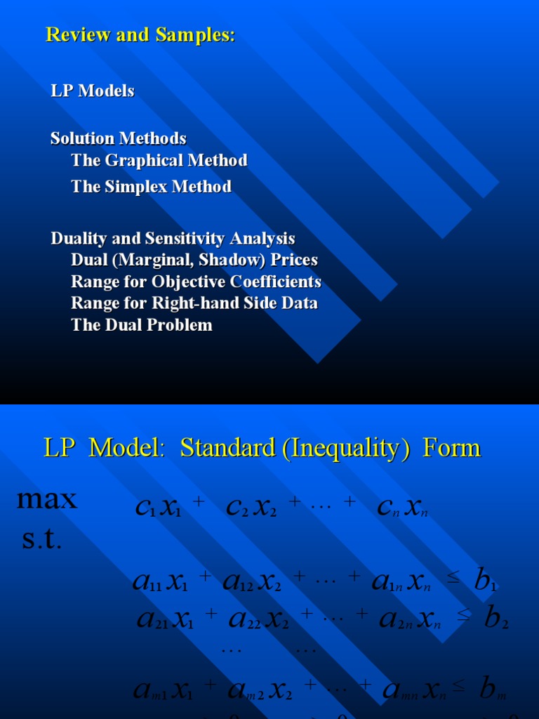 LP Models: Graphical Method, Simplex Method, Duality & Sensitivity | PDF | Linear Programming ...