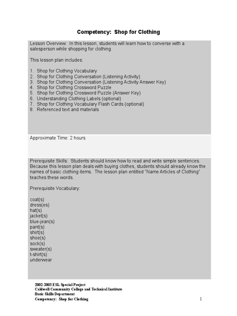 Clothing Shopping Conversation Skills | PDF | Vocabulary | Dialogue