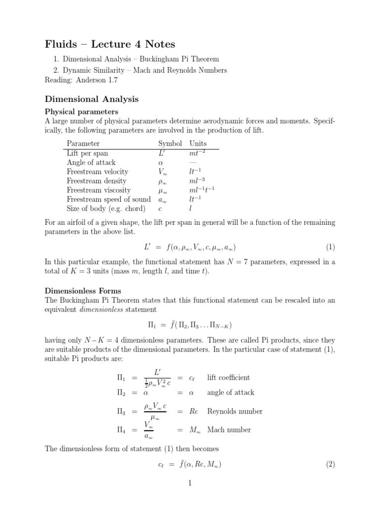 4 - Dimensional Analysis | PDF | Lift (Force) | Reynolds Number