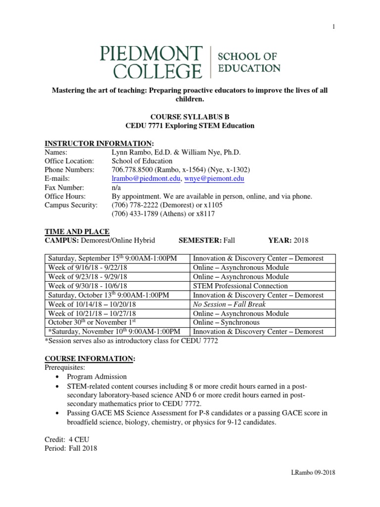 Cedu 7771 Exploring Stem Education Syllabus | PDF | Science, Technology ...