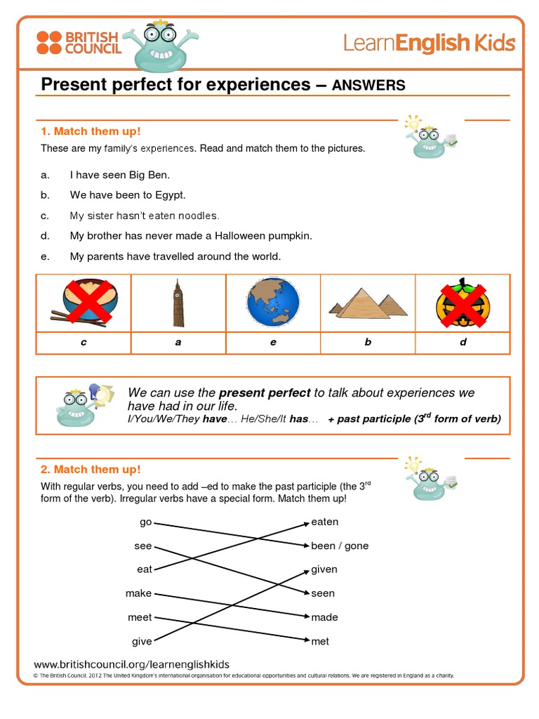 Present Perfect For Experiences - : Answers | PDF