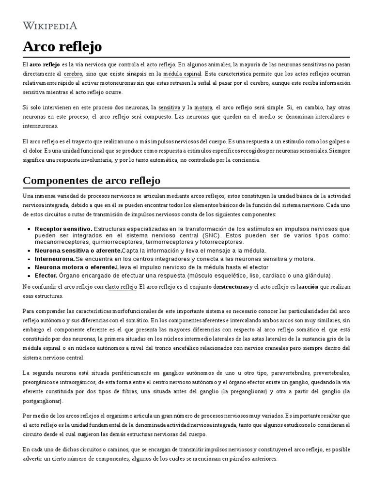 Arco Reflejo | PDF | Neurofisiología | Sistema nervioso