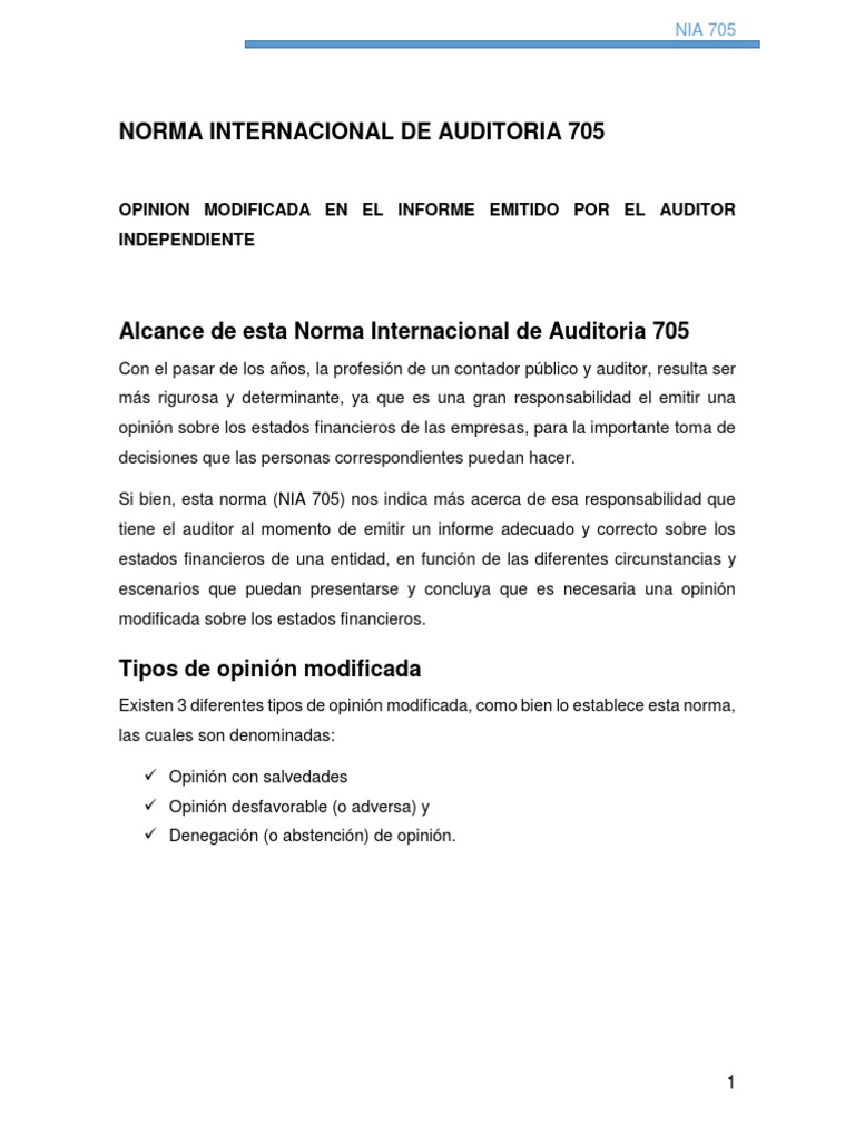 Nia 705 Redaccion de Informes | Auditoría | Contralor, auditor