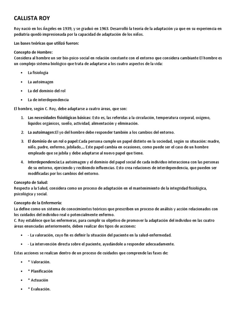 Modelo de adaptación de Callista Roy | PDF | Enfermería | Vida