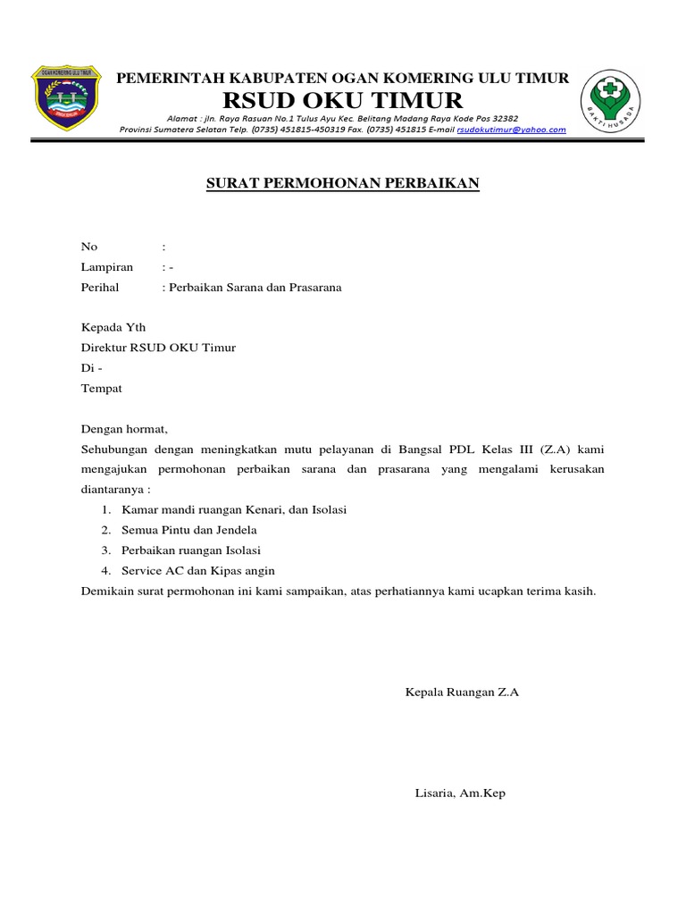 Surat Permohonan Perbaikan Sarana | PDF