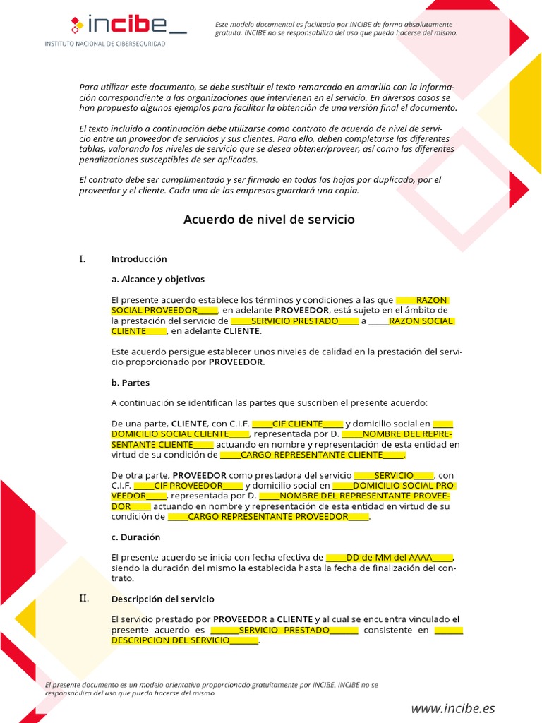 Plantilla Incibe | PDF | Acuerdo de nivel de servicio | Business