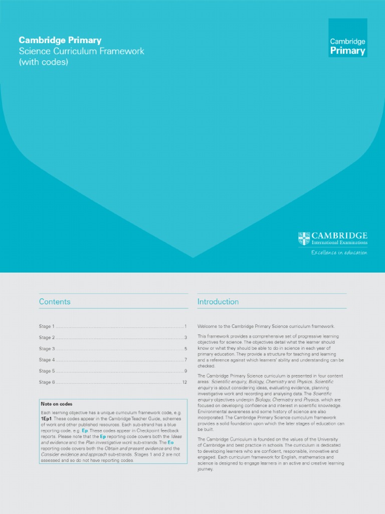 Cambridge Primary Science Curriculum Framework (With Codes) PDF | PDF ...