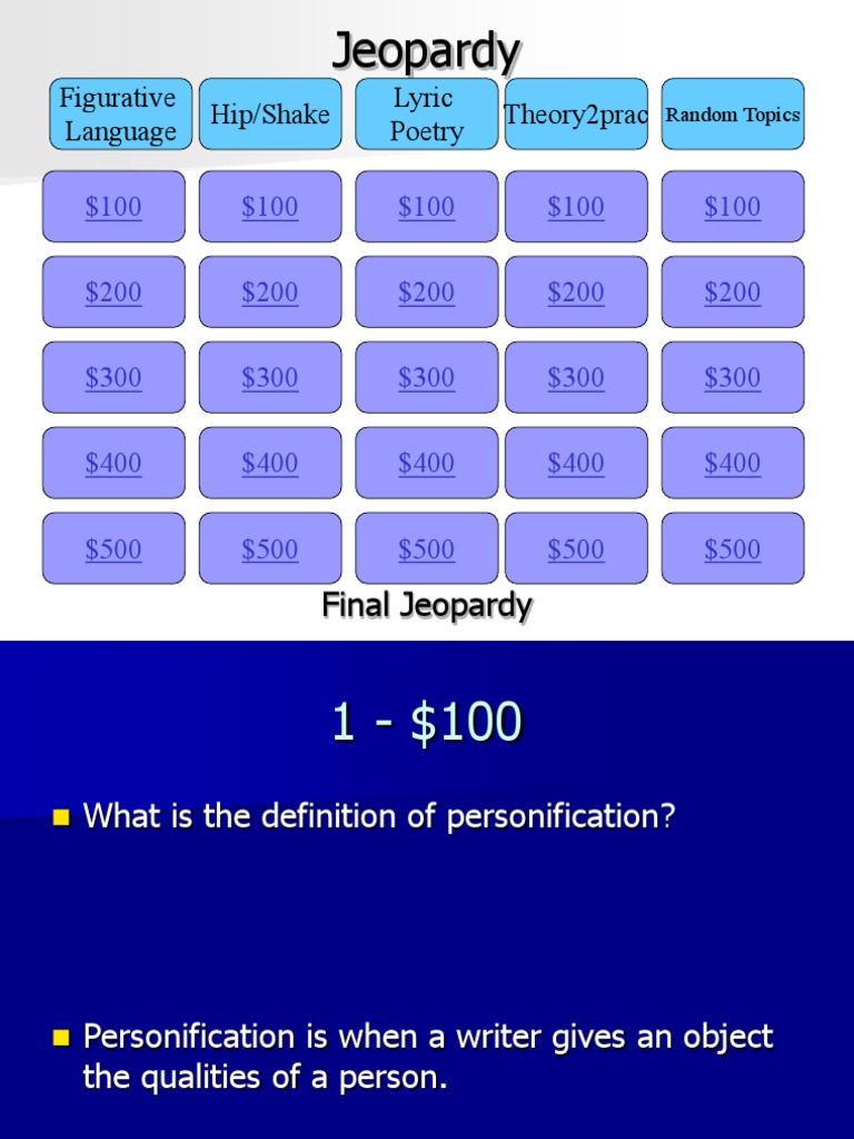 Figurative Language Jeopardy Game | PDF | Sonnets | Poetry