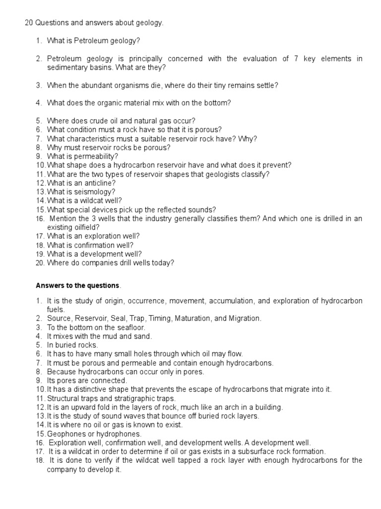 20 Questions and Answers About Geology | PDF | Petroleum Geology ...