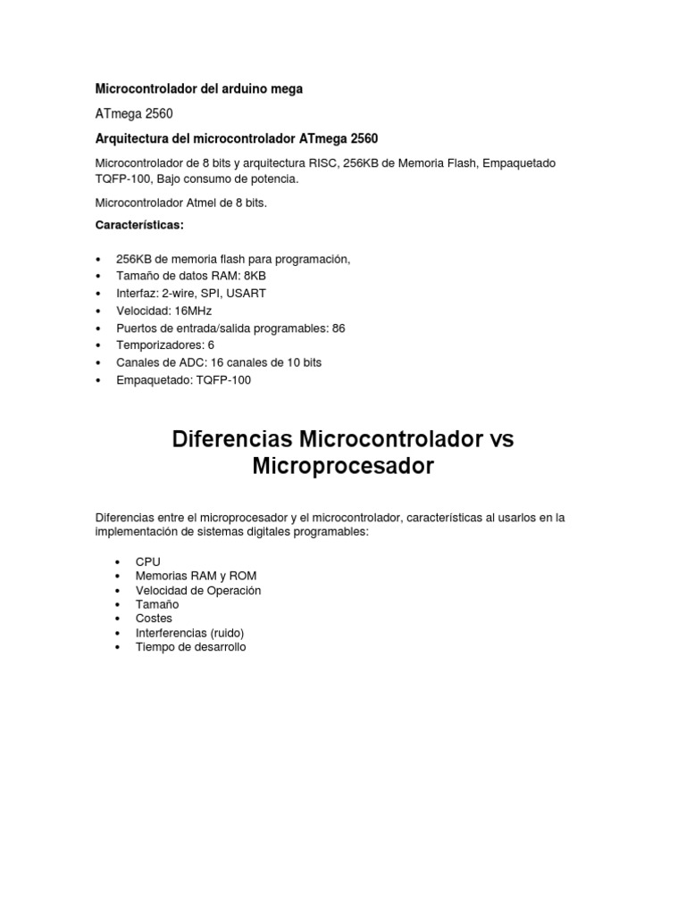 Microcontrolador Del Arduino Mega | PDF | Microcontrolador | Arreglos ...