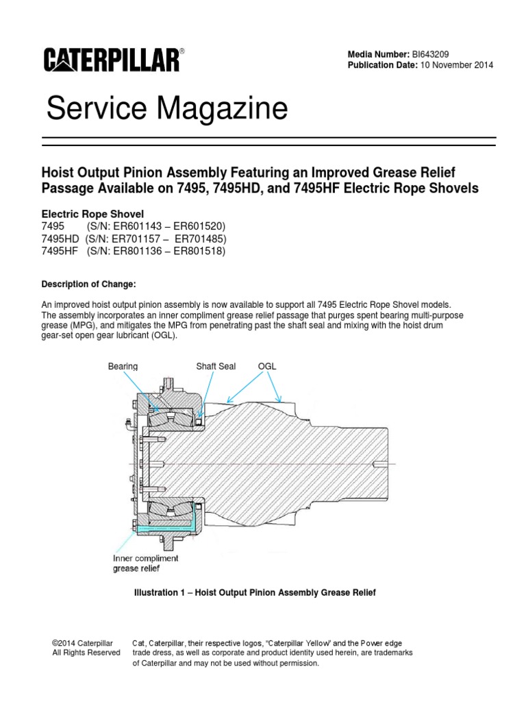 Hoist Output Pinion Assembly Featuring An Improved Grease Relief ...