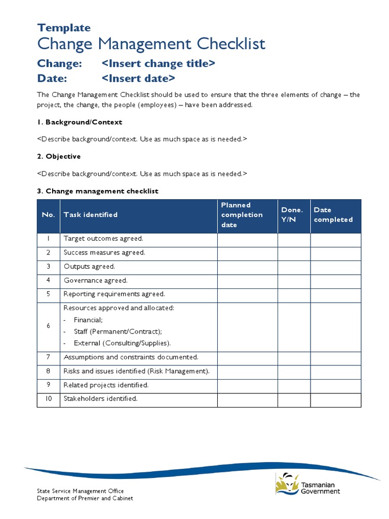 Change Management Checklist: Template Change: Date | PDF | Risk ...