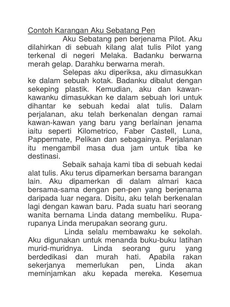 Contoh Karangan Aku Sebatang Pen | PDF