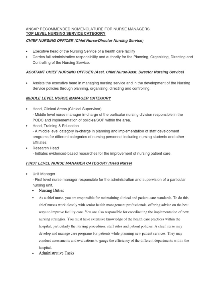 Essential Roles of a Chief Nursing Officer (CNO | PDF | Nursing ...