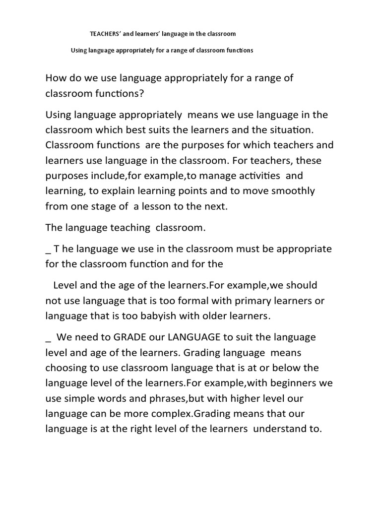 How Do We Use Language Appropriately For A Range of Classroom Functions ...