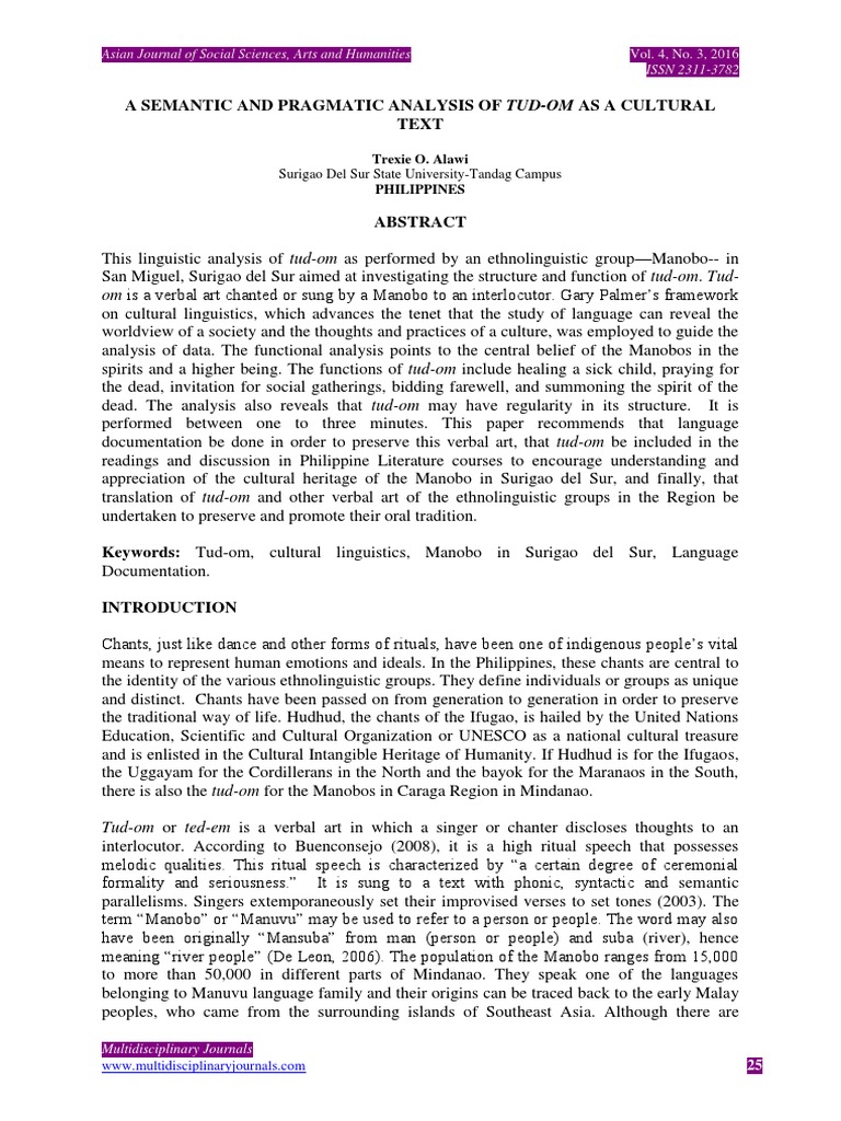 A Semantic and Pragmatic Analysis of Tud-Om As A Cultural Text | PDF