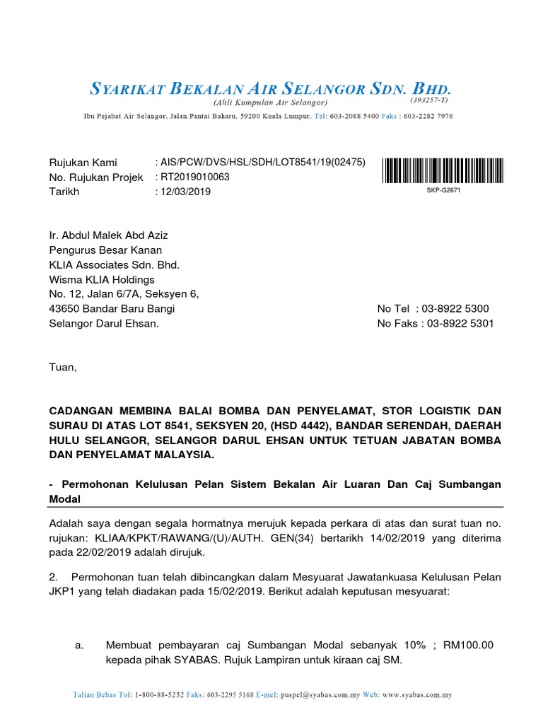 Contoh Syabas Approval Letter | PDF