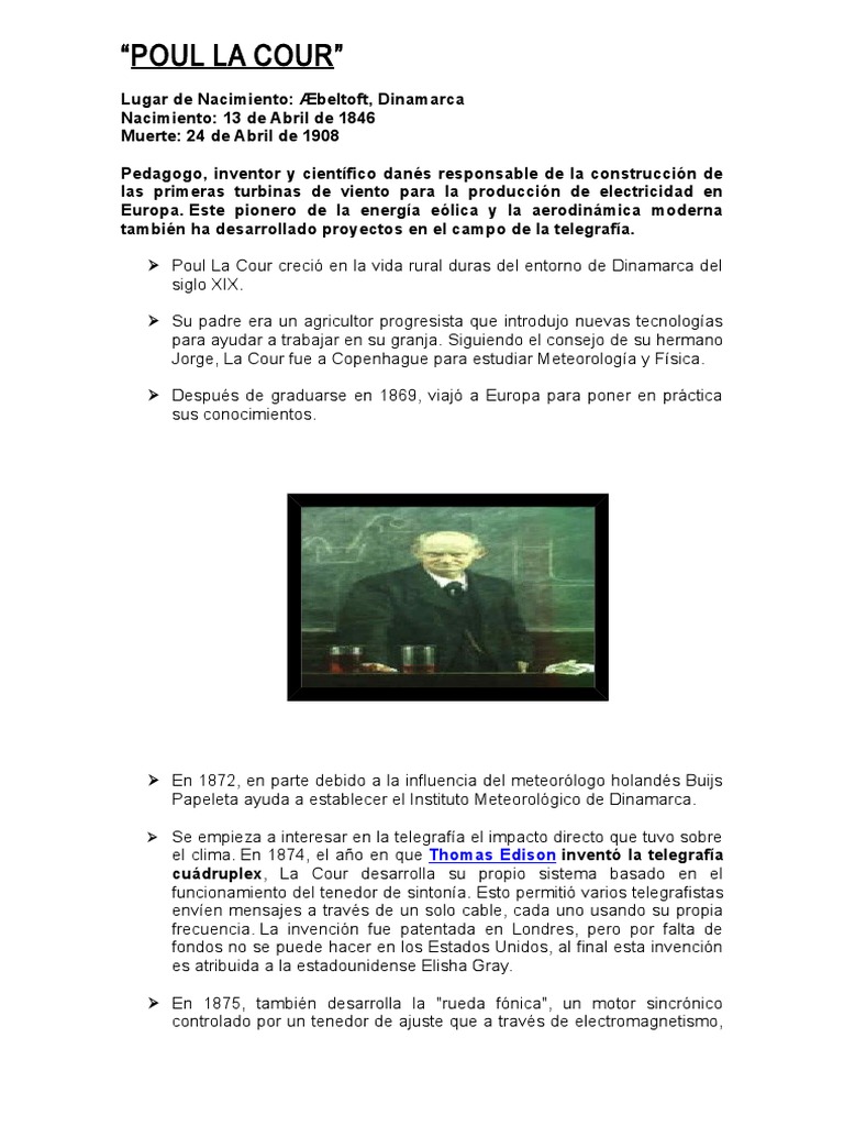 El pionero danés de la energía eólica: Poul La Cour | PDF