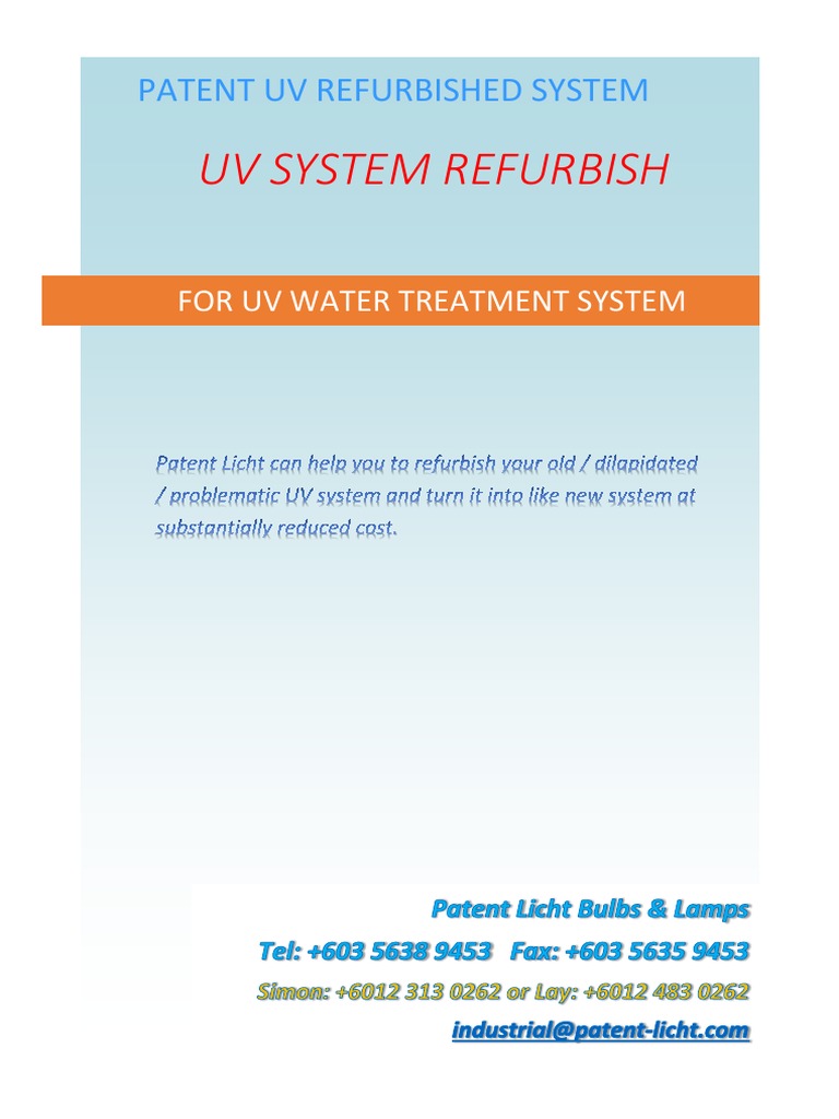 Patent UV Refurbish Brochure | PDF | Ultraviolet | Water Treatment
