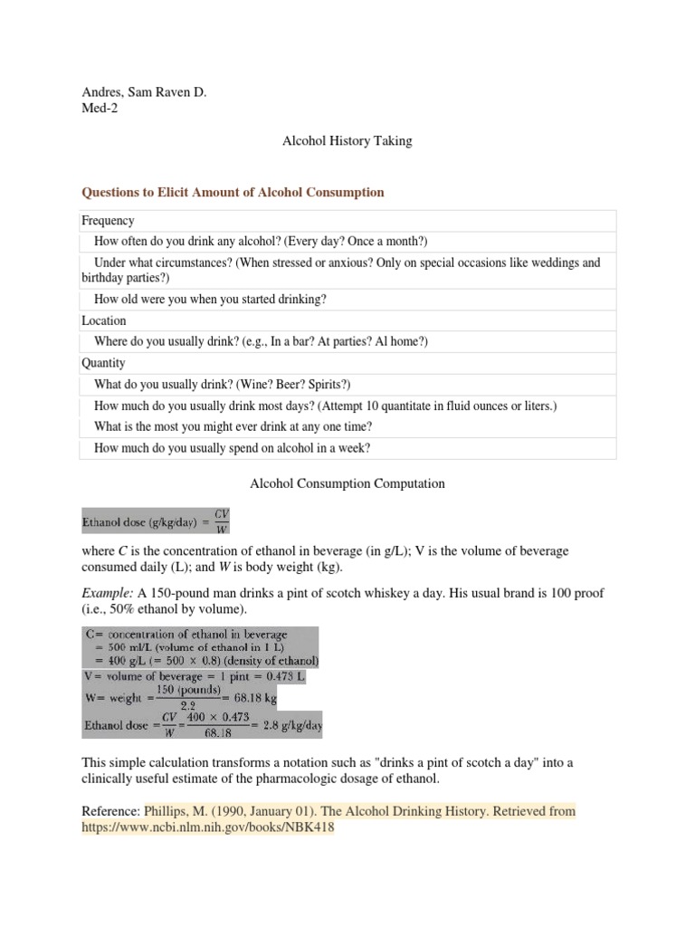 Alcohol Consumption Assessment Guide | PDF