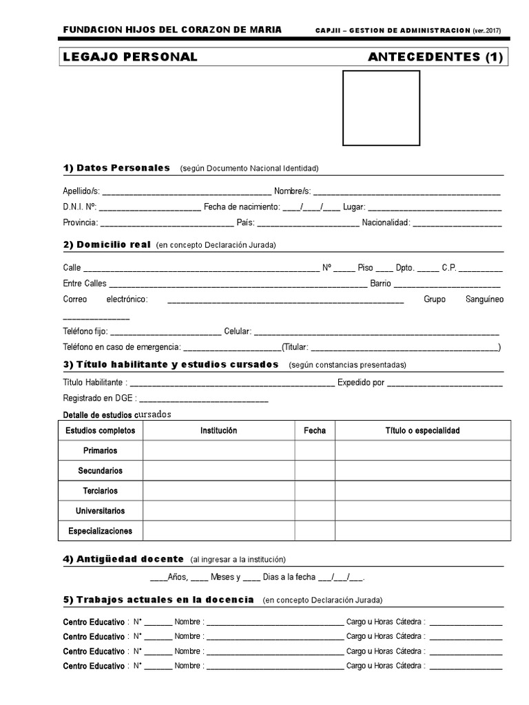 Formulario de Legajo Personal Docente | PDF | Business