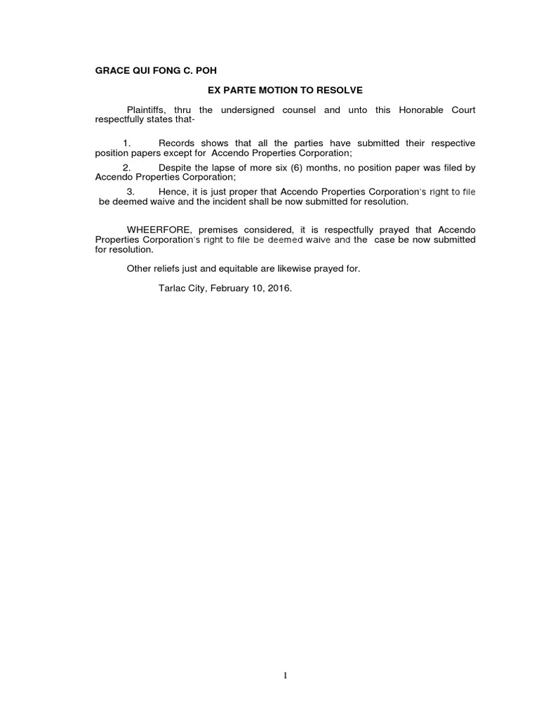 Motion To resolve-GRACE POH | PDF