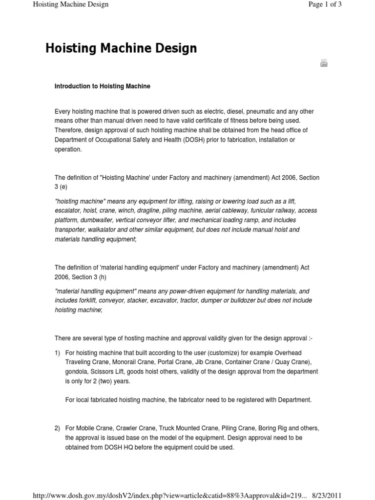 Online DOSH Hoisting Machine Guideline | PDF | Crane (Machine ...