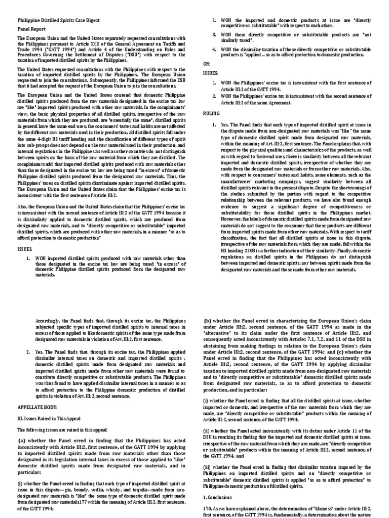 Philippine Distilled Spirits Case Digest | PDF | Whisky | Taxes