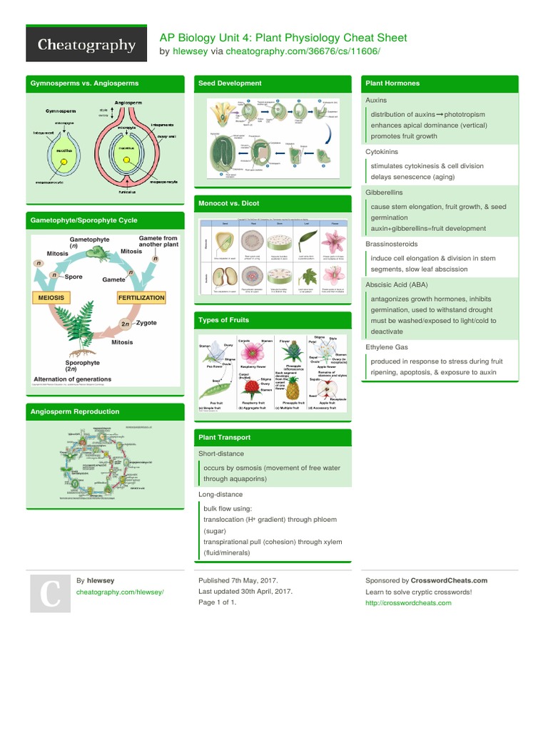 AP Biology Unit 4: Plant Physiology Cheat Sheet: by Via | PDF | Plant ...