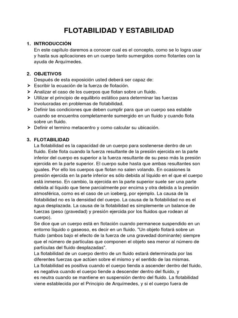 Conceptos de Flotabilidad y Estabilidad | PDF | Fuerza | Mecánica