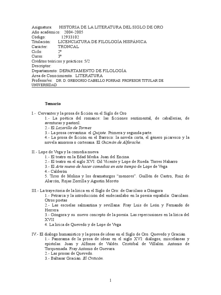 Literatura Siglo de Oro | Descargar gratis PDF | Miguel De Cervantes ...