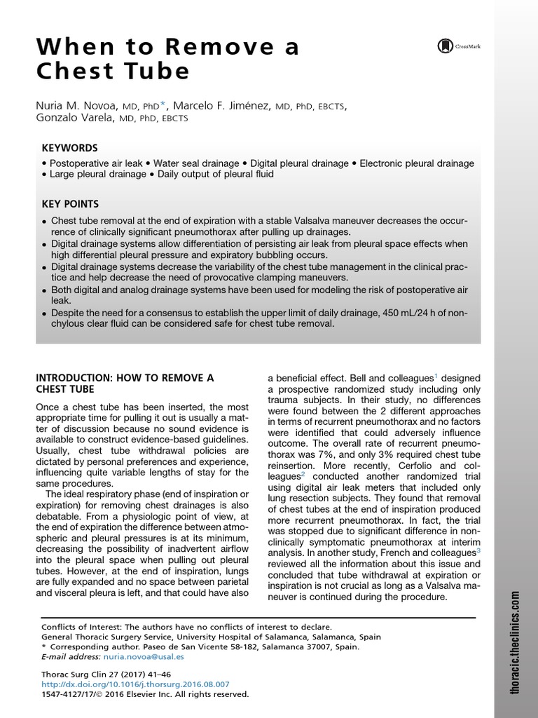 When To Remove A Chest Tube | PDF | Pulmonology | Respiratory System