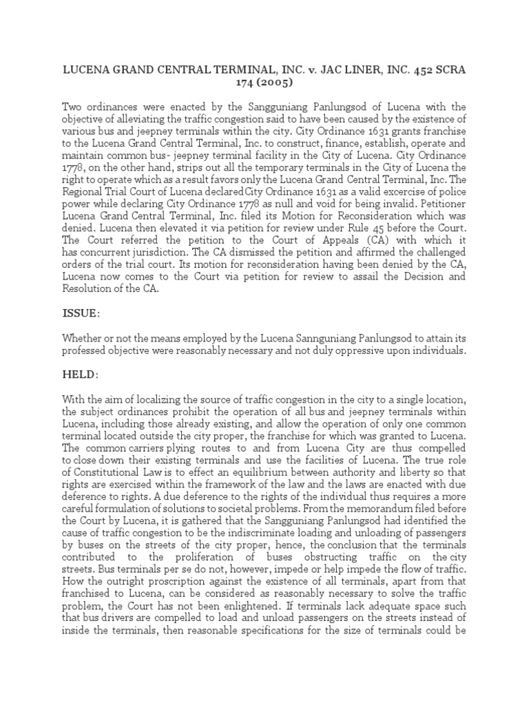 Lucena Grand Central Terminal, Inc. V. Jac Liner, Inc. 452 Scra 174 ...