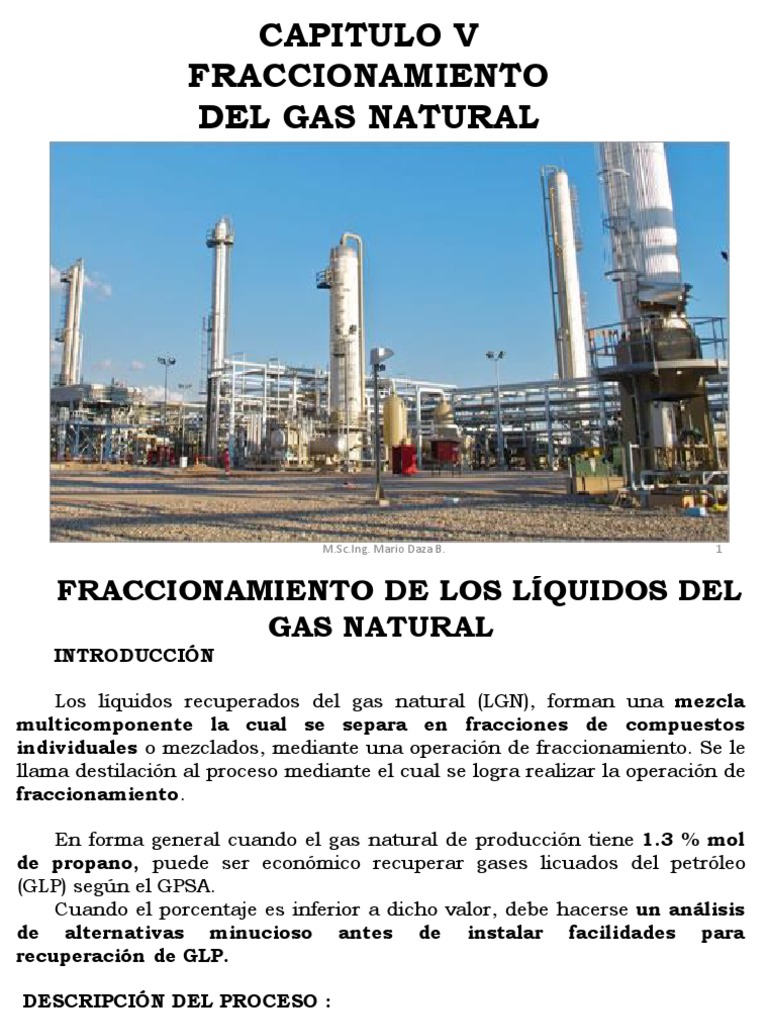 Capitulo V Fraccionamiento Del Gas Natural PDF | PDF | Destilación | Gas de petróleo licuado