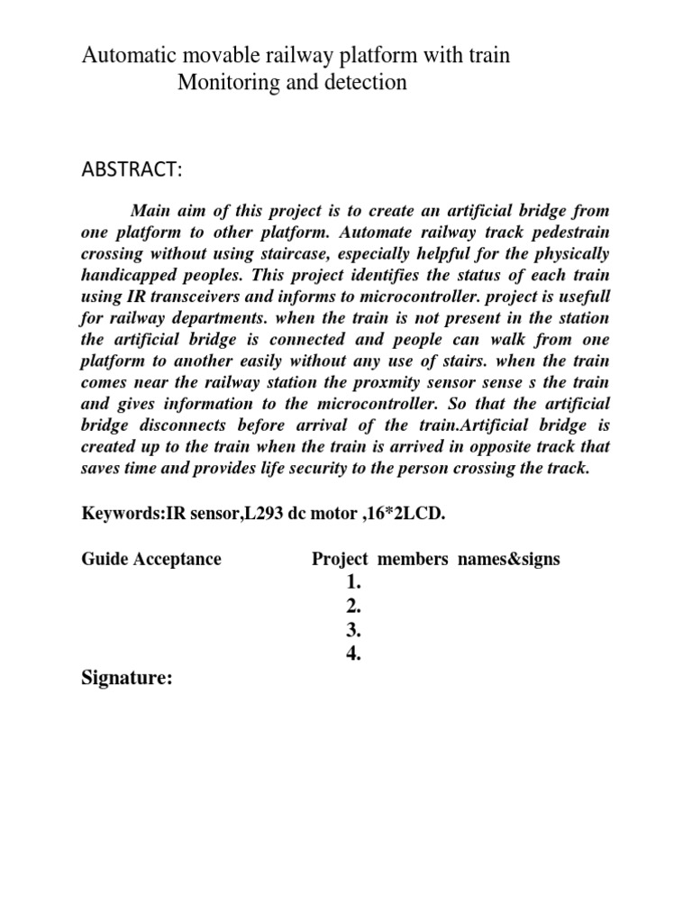 Automatic Movable Railway Platform With Train Monitoring and Detection ...