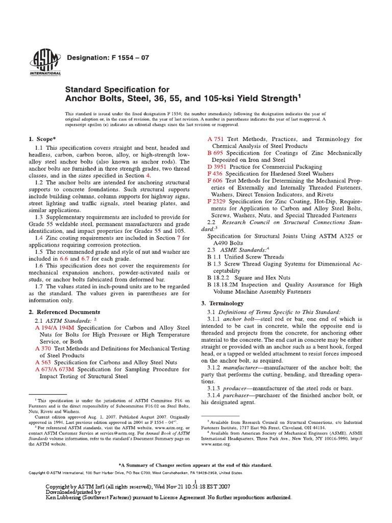 Astm F 1554-07 PDF | PDF