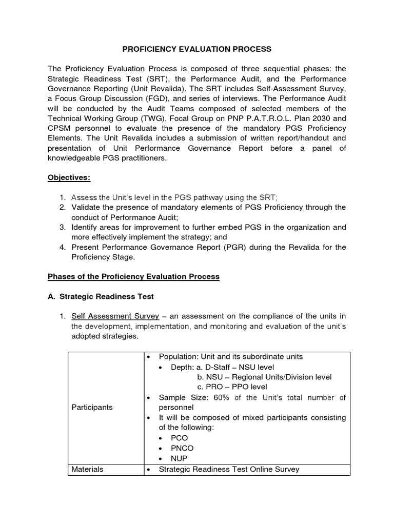 Proficiency Evaluation Process Guidelines Final | PDF | Strategic ...