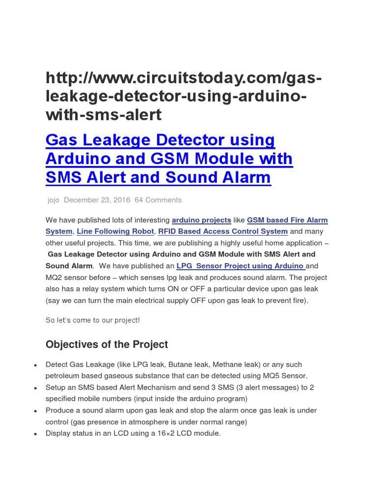 Gas Leakage Detector Using Arduino and GSM Module With SMS Alert and ...
