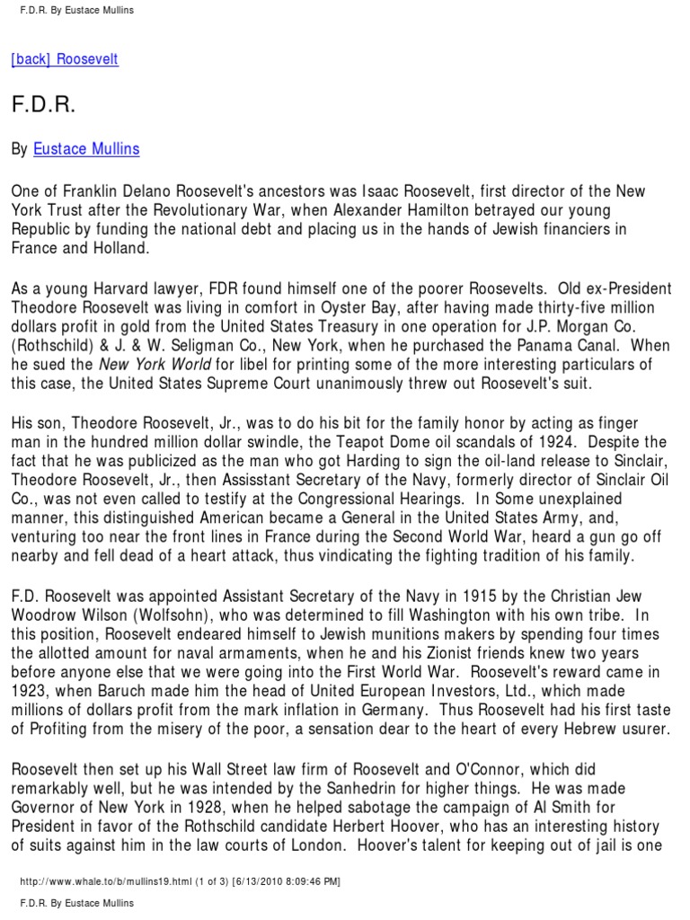 Eustace Mullins - F.D.R. (Franklin Delano Roosevelt) | PDF | Franklin D ...