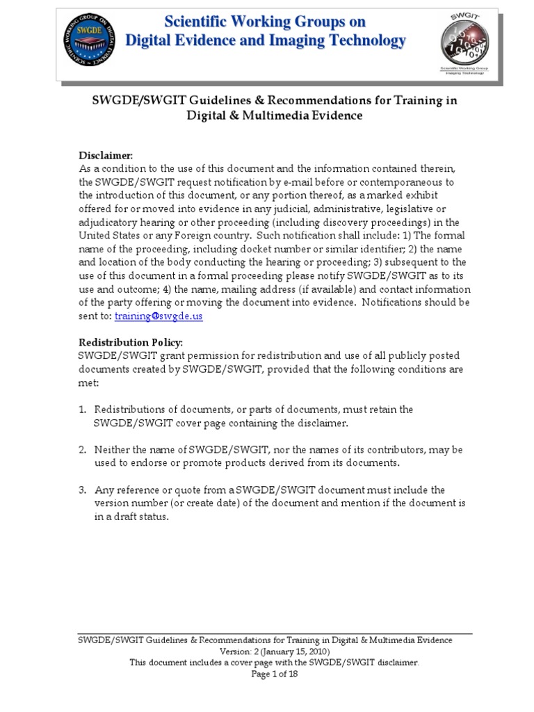 Swgde Swgit Training Document v2-0 | PDF | Computer Forensics | Video
