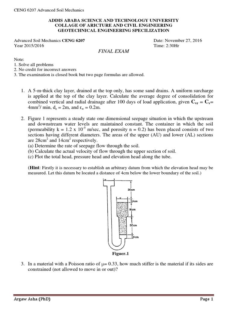 Final Exam-Advanced Soil Mechanics | PDF | Soil Mechanics | Soil