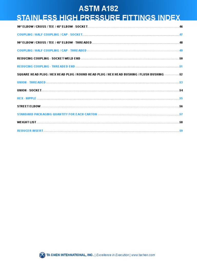 Tci - Astm A182 Stainless High Pressure Fittings PDF | PDF | Hydraulic ...